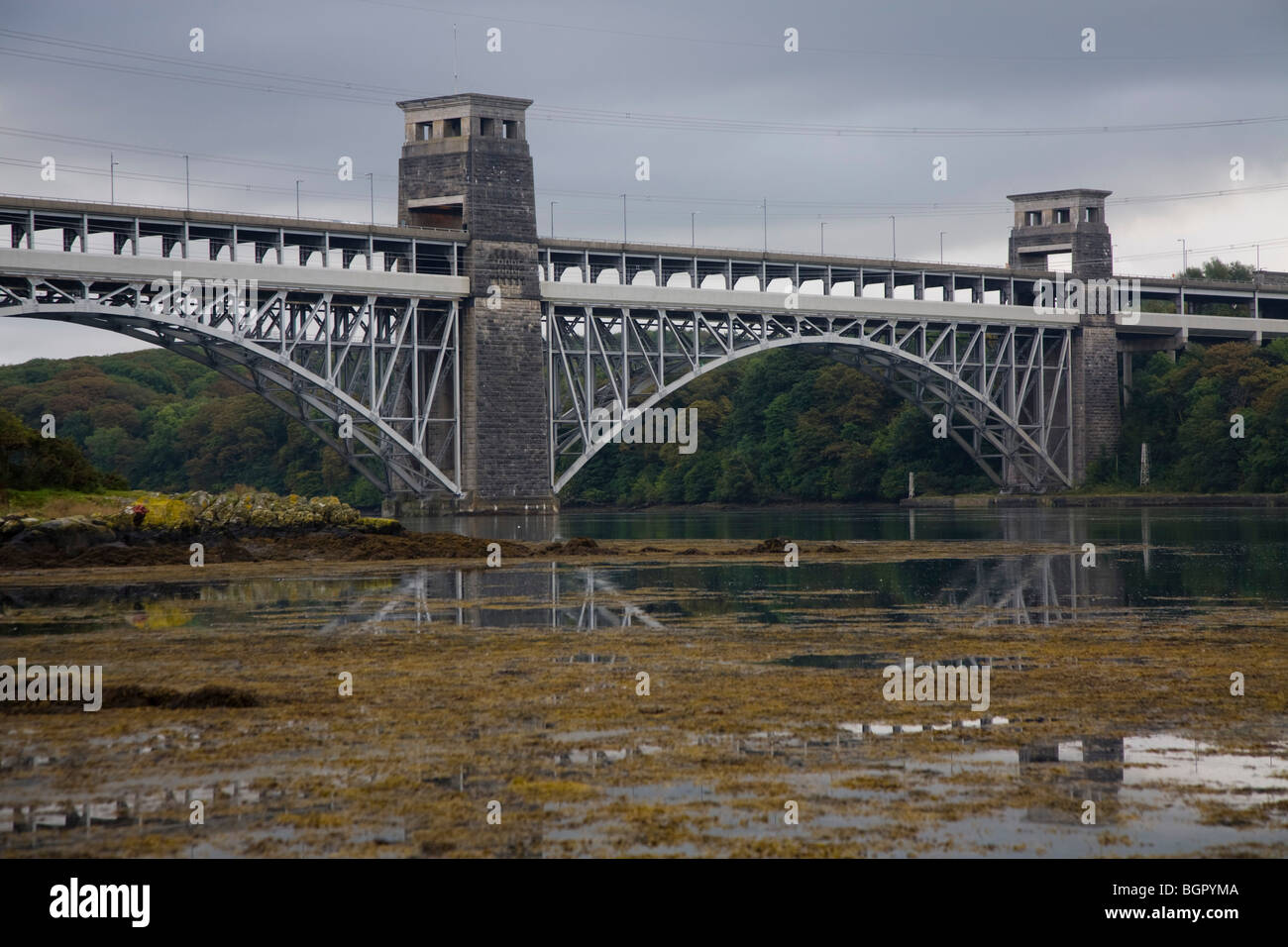 Menai Strait, Britannia Bridge, Anglesey, Wales Stock Photo - Alamy