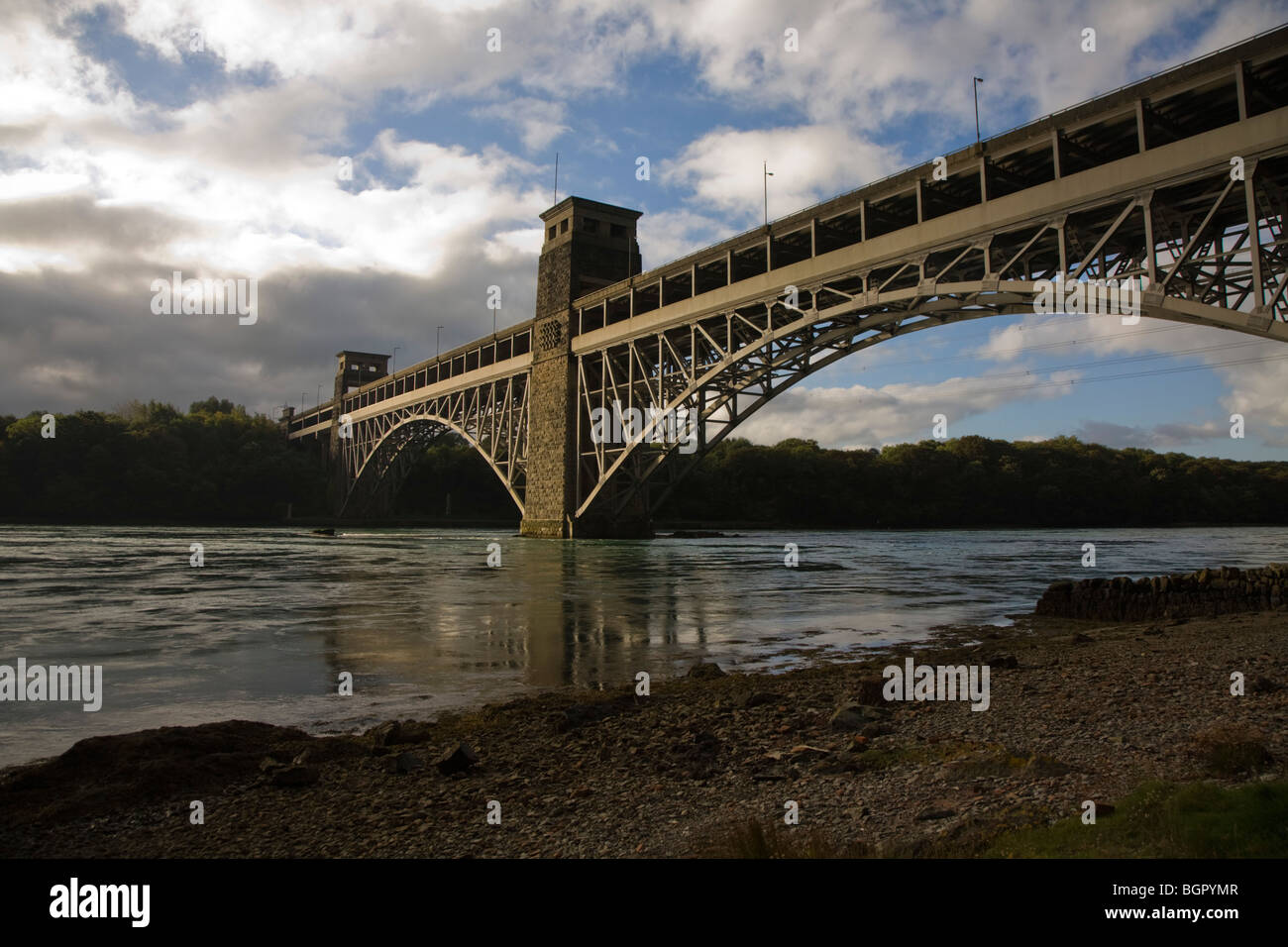 Menai Strait, Britannia Bridge, Anglesey, Wales Stock Photo - Alamy