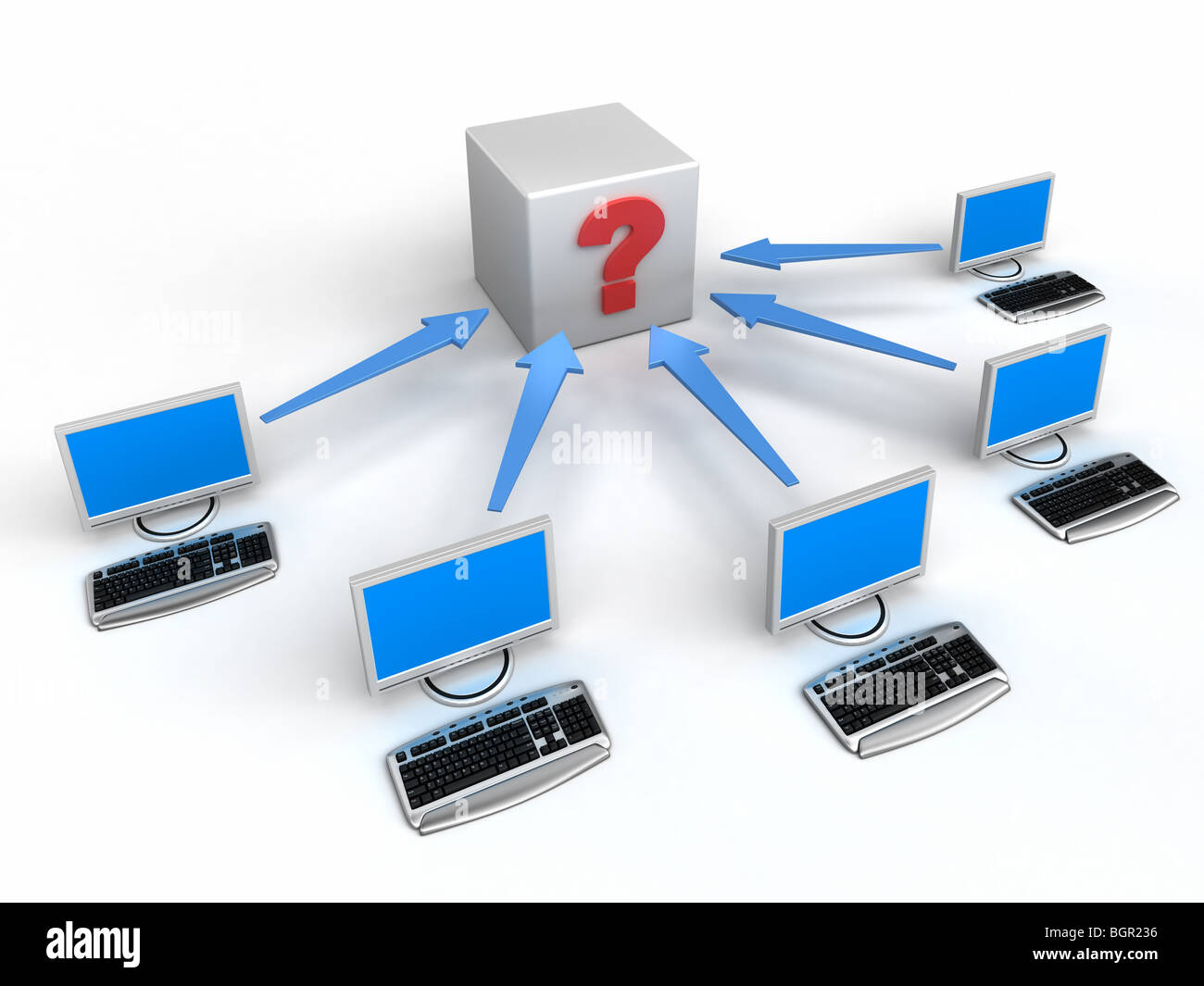 Computer Network with arrows and question Stock Photo - Alamy