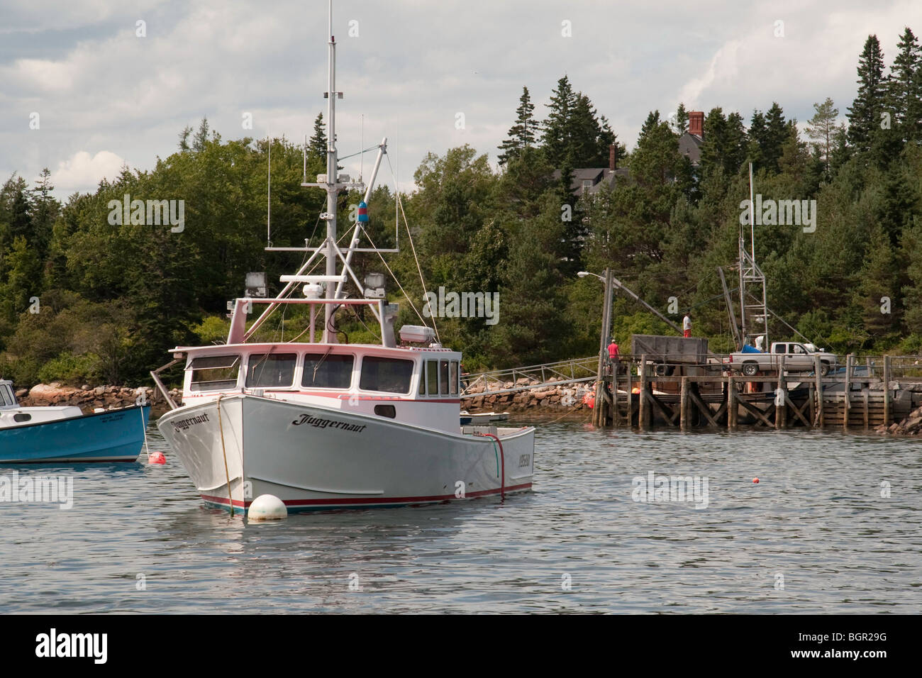 Moored Lobster Boat JUGGERNAUT in Winter Harbor, Maine Stock Photo - Alamy