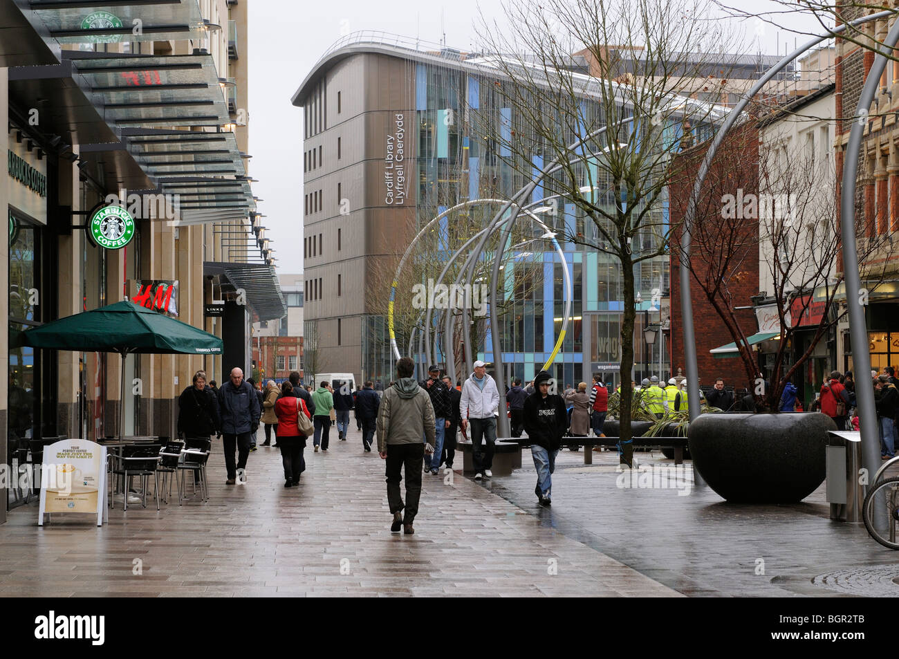Cardiff South Wales city centre pedestrian shopping area and the ...