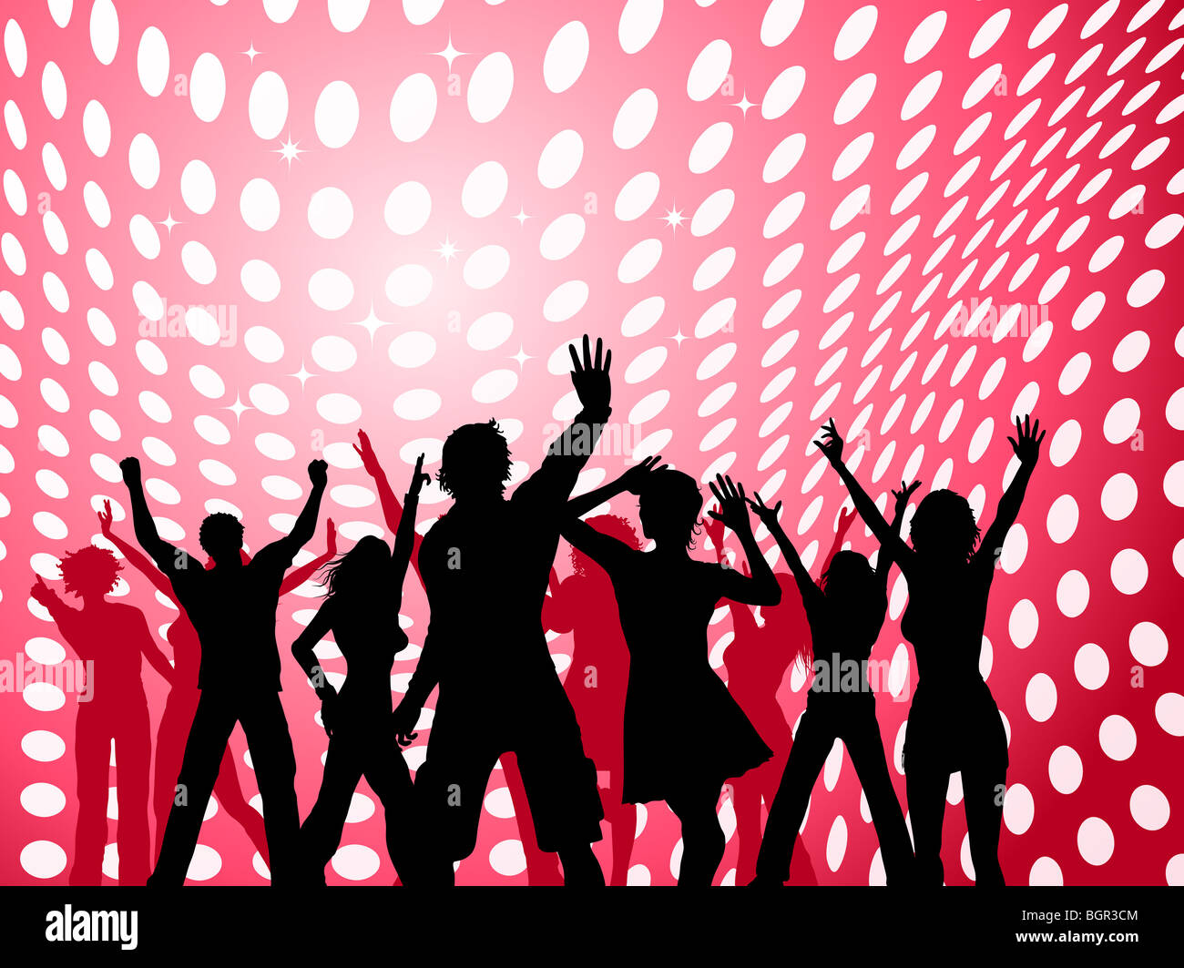 Silhouettes of people dancing on dot background Stock Photo - Alamy