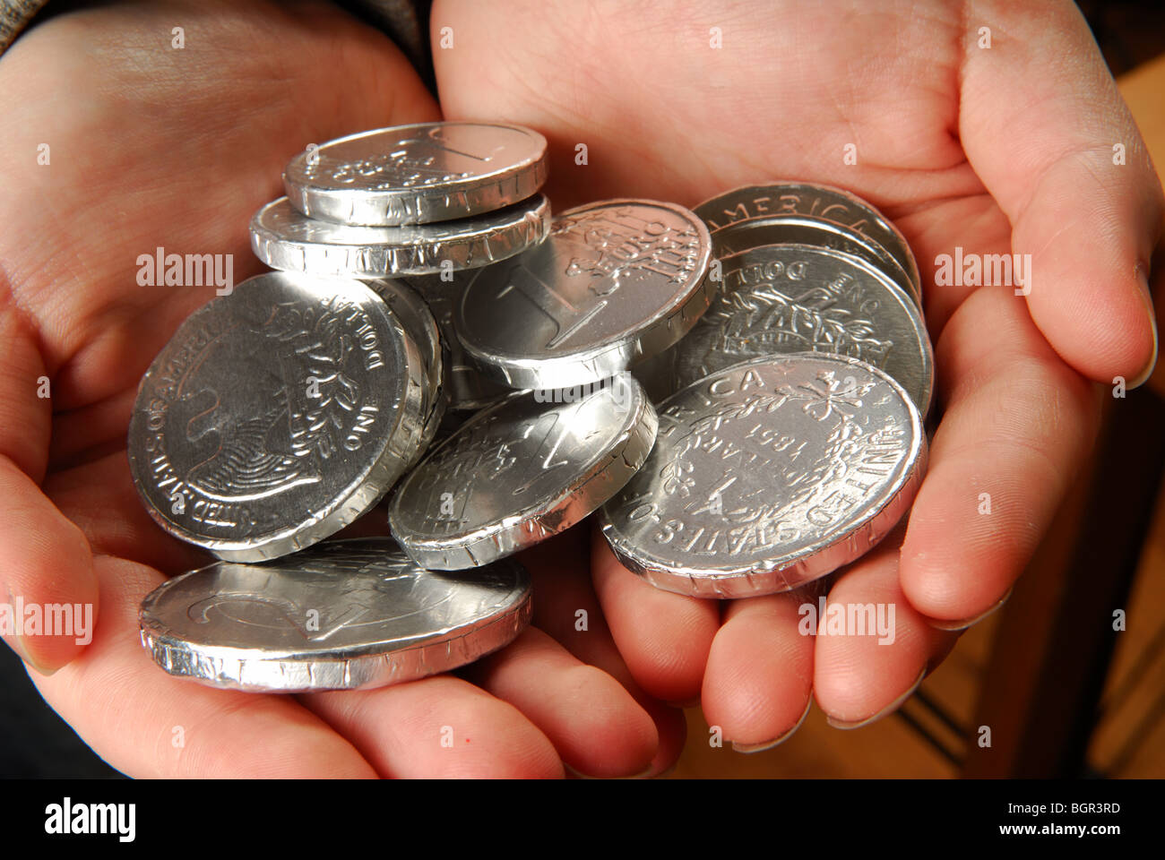 Chocolate Sliver Coins Stock Photo - Alamy