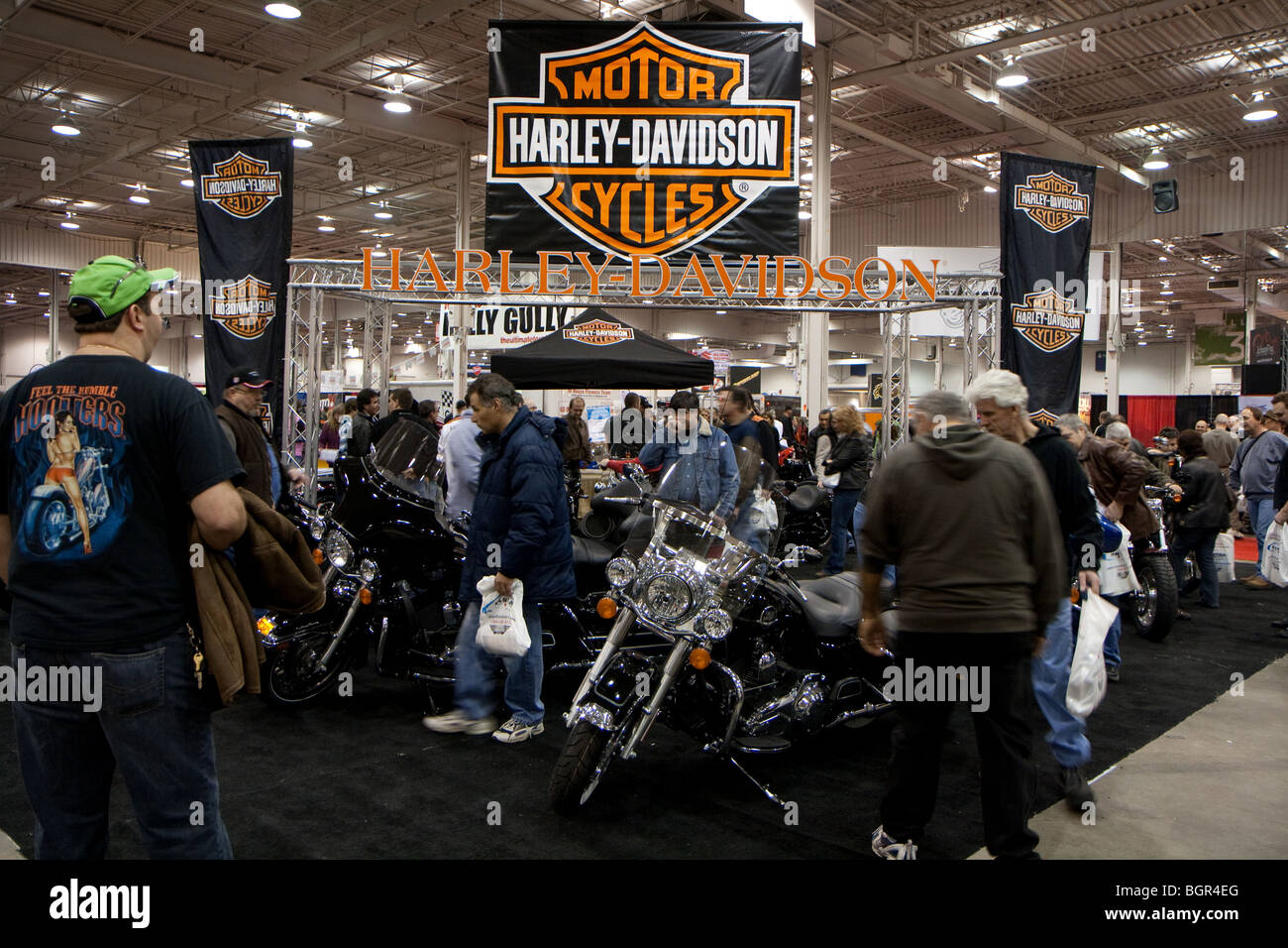 A big crowd at the Harley-Davidson Motorcycle booth Stock Photo - Alamy