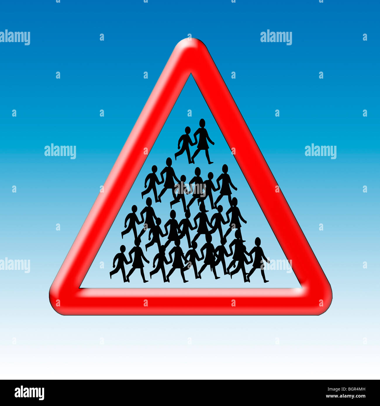 Warning Road Sign with silhouettes of lots of children. Conceptual ...