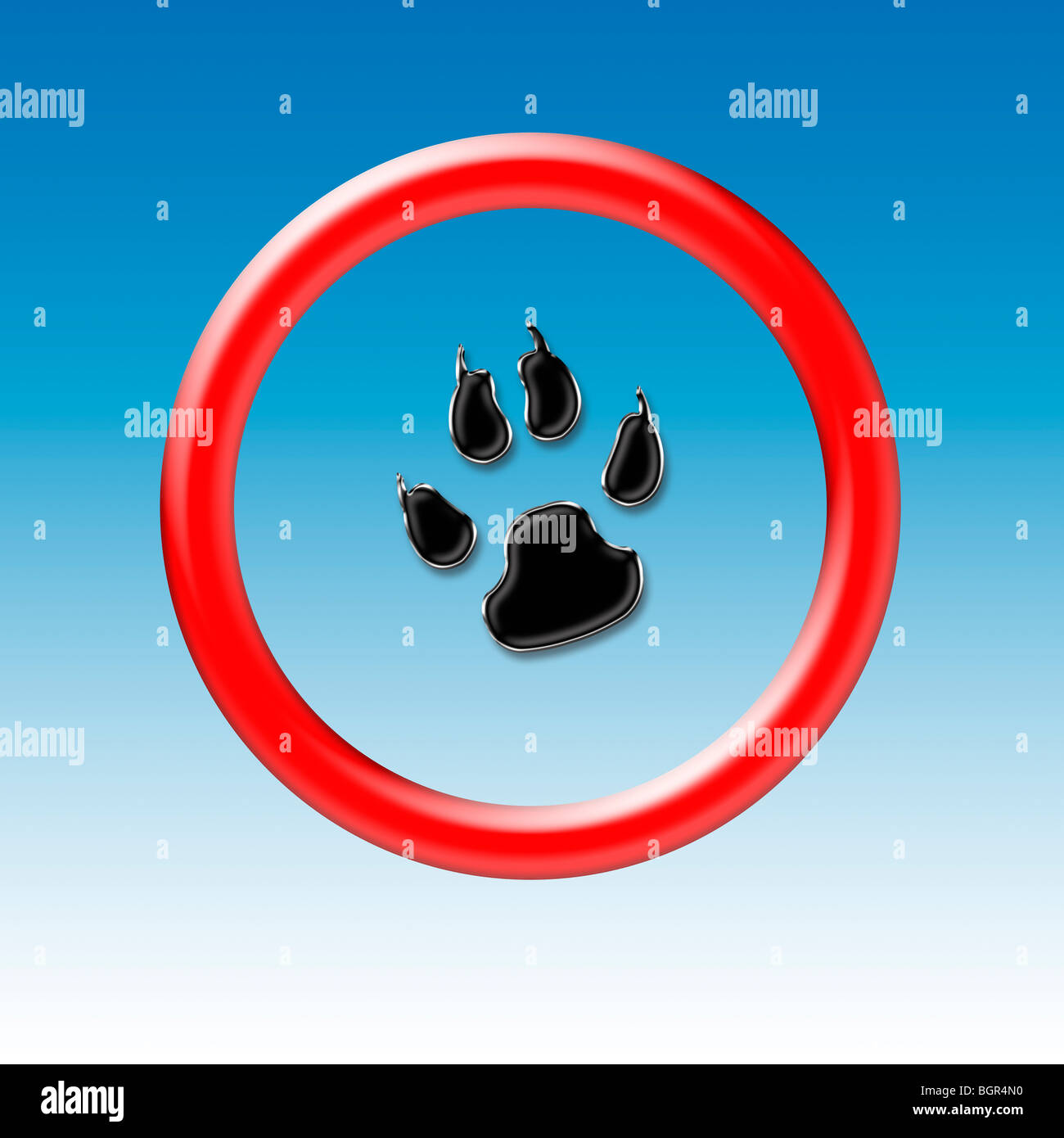 Concept of banning animals from places using a Road Sign and a Paw ...