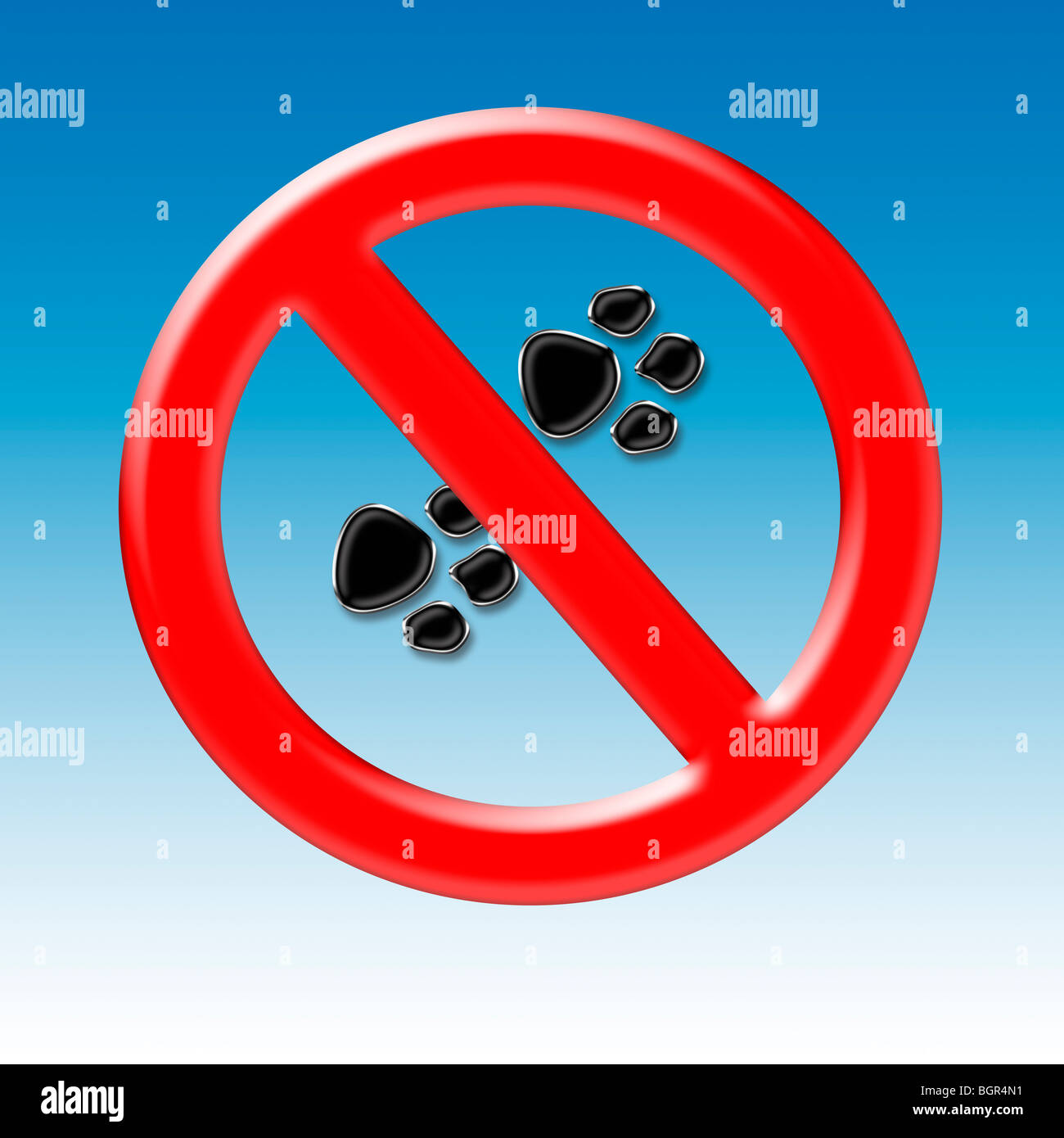 Concept of banning animals from places using a Road Sign and paw prints ...