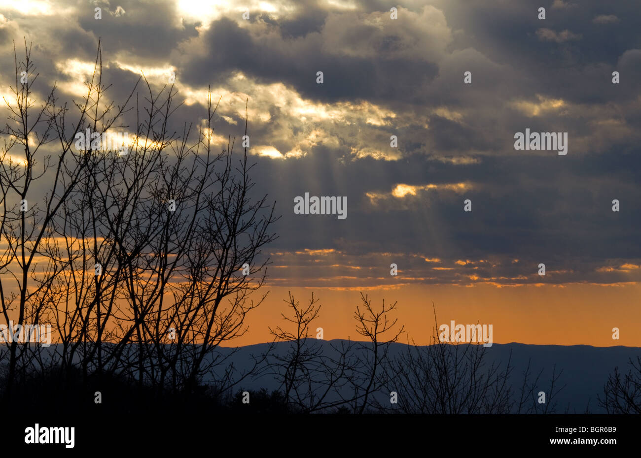 Sun rays through the clouds at sunset Stock Photo - Alamy