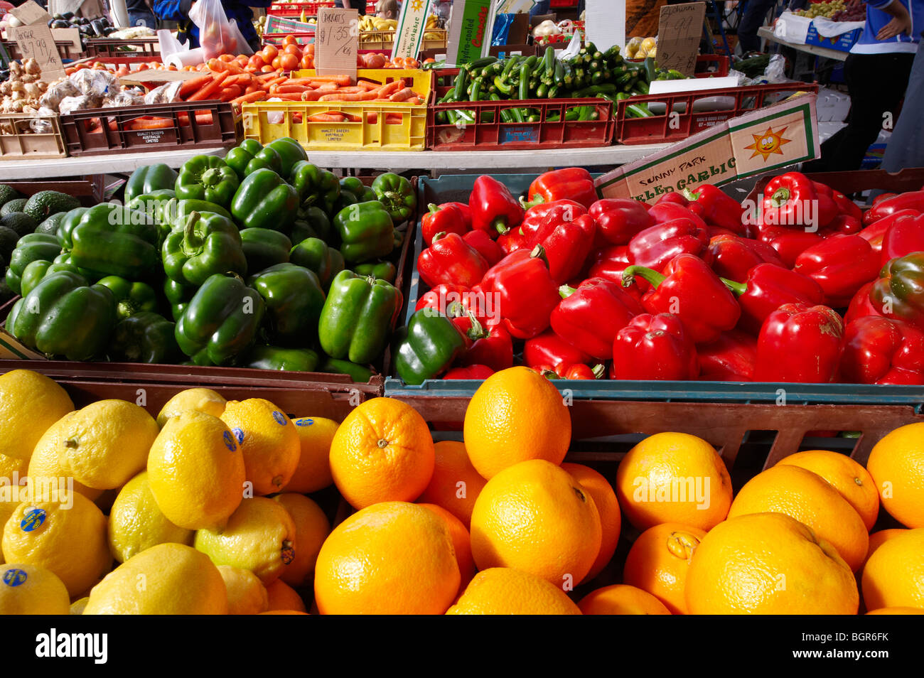 Fresh fruit and vegetables at green grocers Stock Photo - Alamy