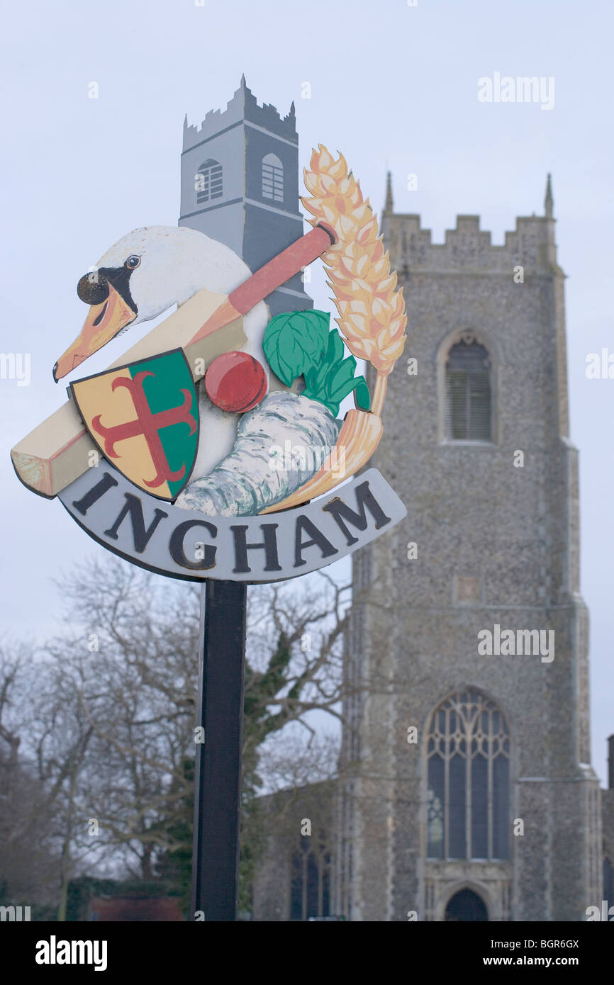 Village Sign, Ingham, Norfolk, England. Alongside Holy Trinity Parish ...