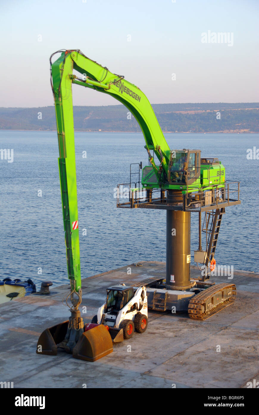 Canakkale dockyard mobile crane with caterpillar tracks parked on quay ...