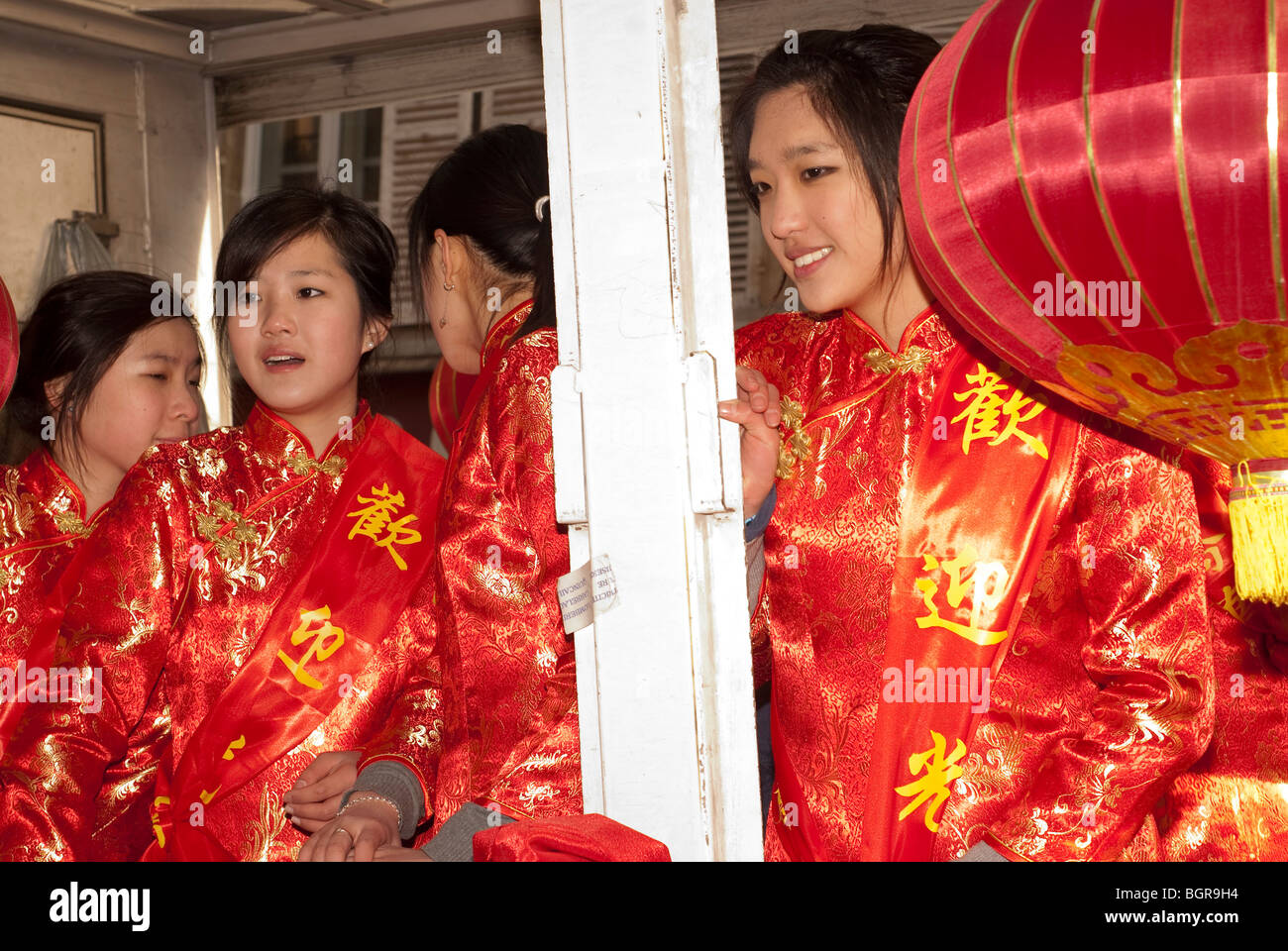 Paris, France, Group Chinese Women in Traditional Dress, Parading in ...