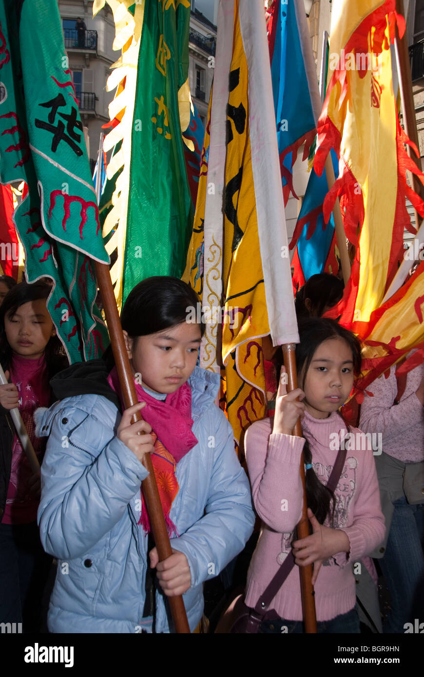 Paris, France, Children, Girls Parading in "Chinese new year" Carnival ...