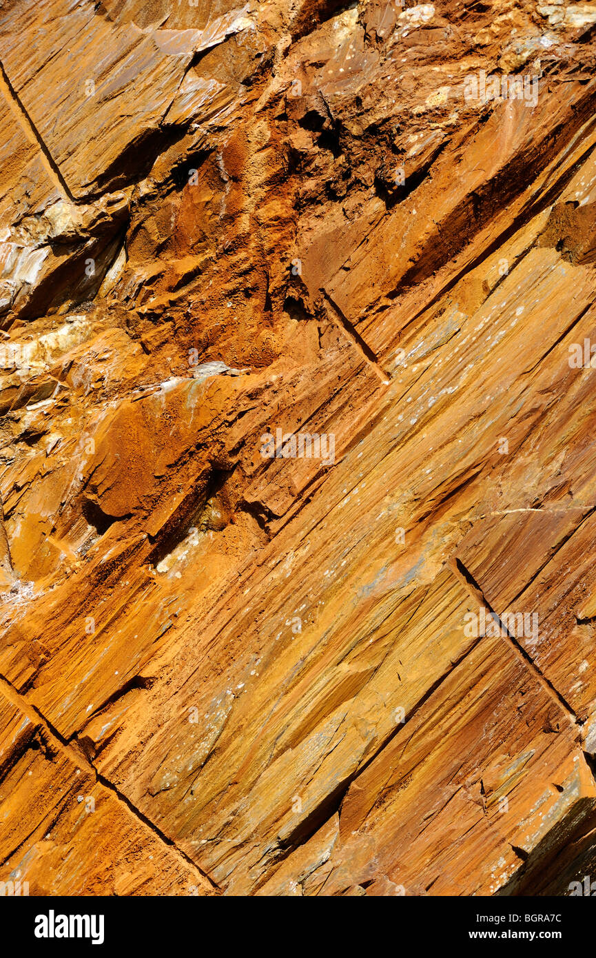 Quarry face in a disused slate quarry , showing the shot holes Stock ...