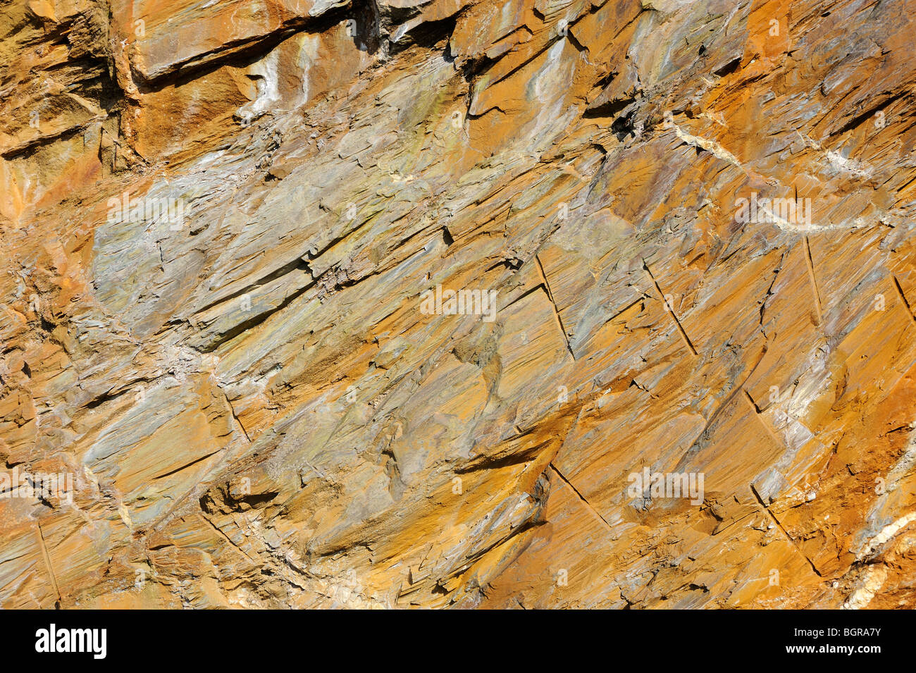 Quarry face in a disused slate quarry , showing the shot holes Stock ...