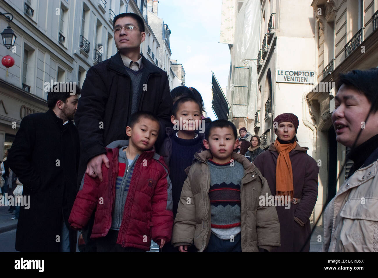 Paris, France, Street Scene, Chinatown, Group Young Asian immigrants ...