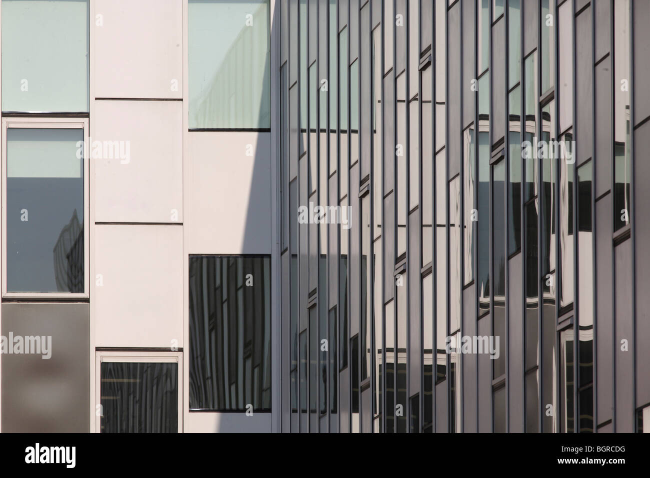 barking central learning centre and apartments, facade with reflections ...