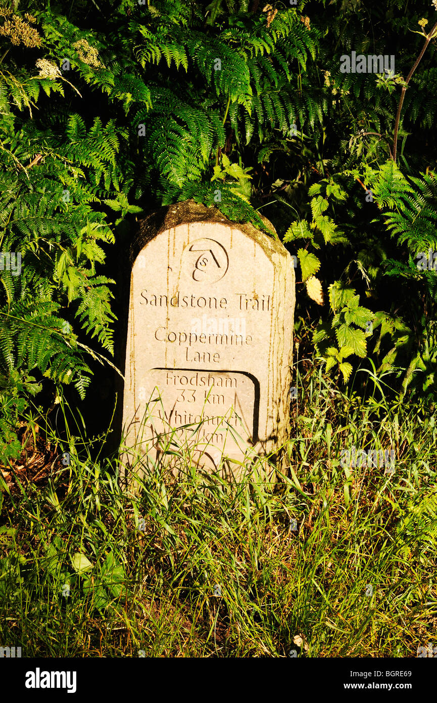 Milestone post in Coppermine Lane on the Sandstone Trail in Cheshire ...