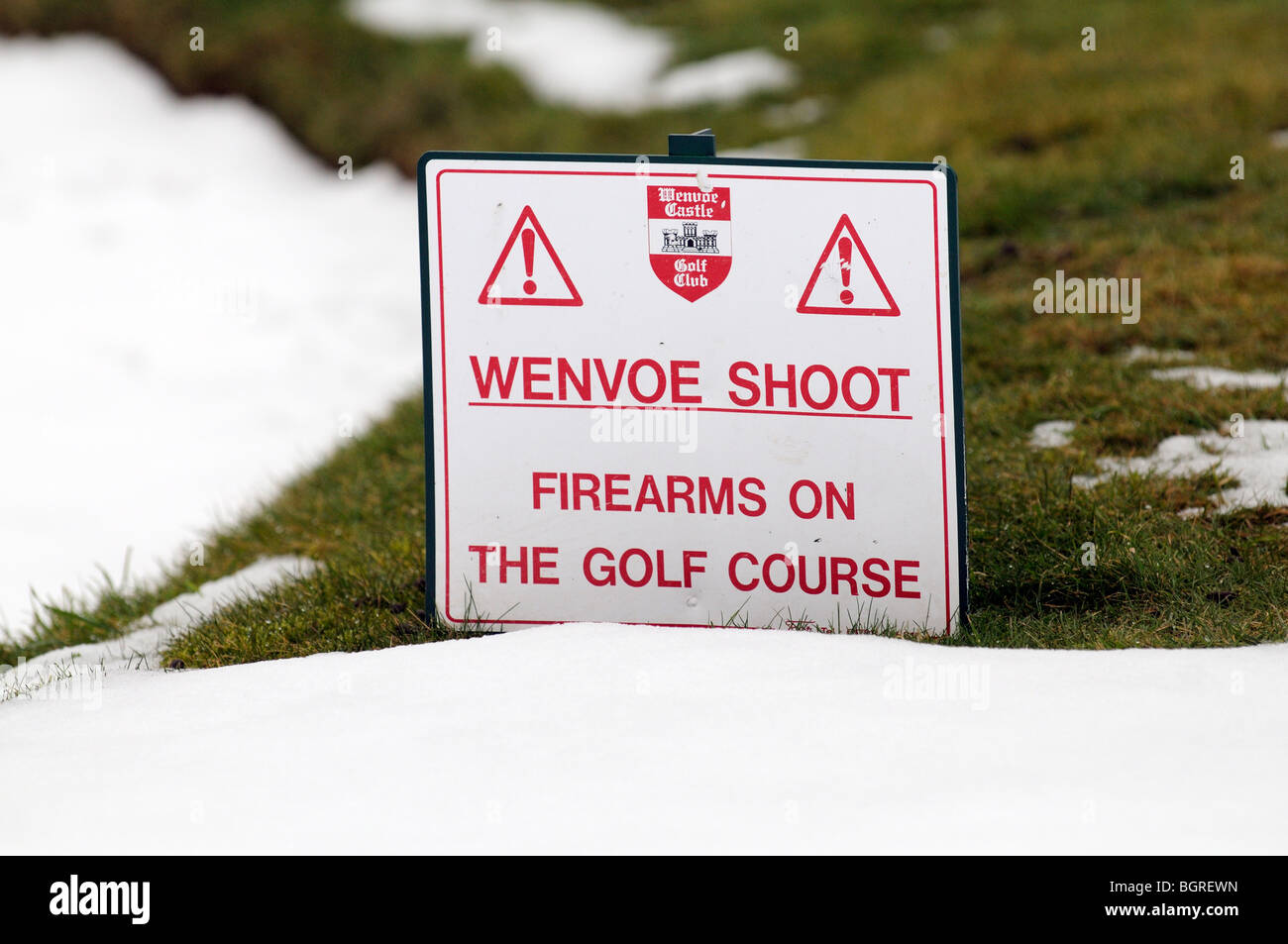 Warning notice firearms on golf course at Wenvoe Golf Club South Wales ...