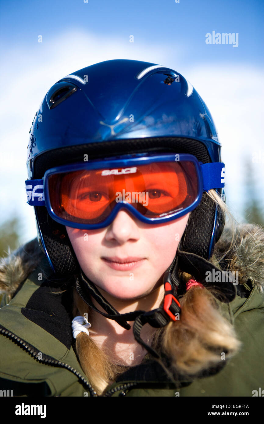 Blond teen girl skiing hi-res stock photography and images - Alamy