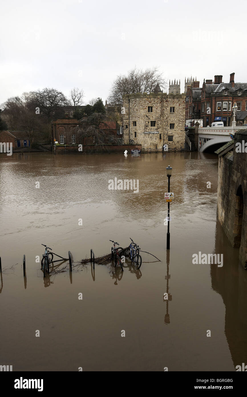 Flooding of the River Ouse in the centre of York, Yorkshire, UK. Flood ...