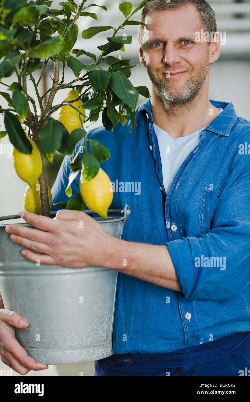 Man with a lemon tree Stock Photo - Alamy