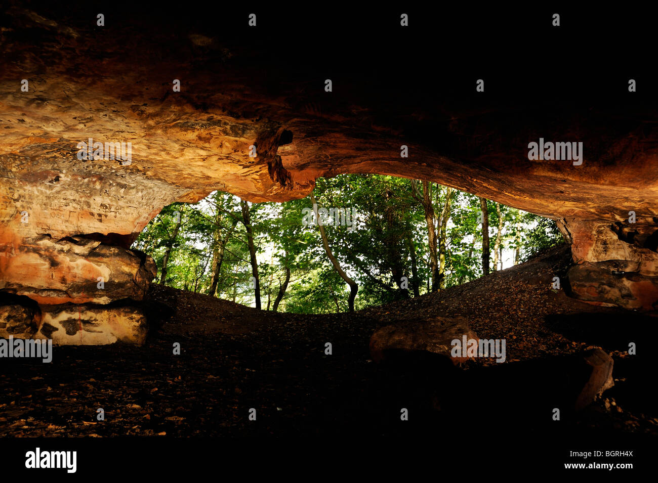 Entrance to a sandstone cave on the Sandstone Trail in Cheshire Stock ...