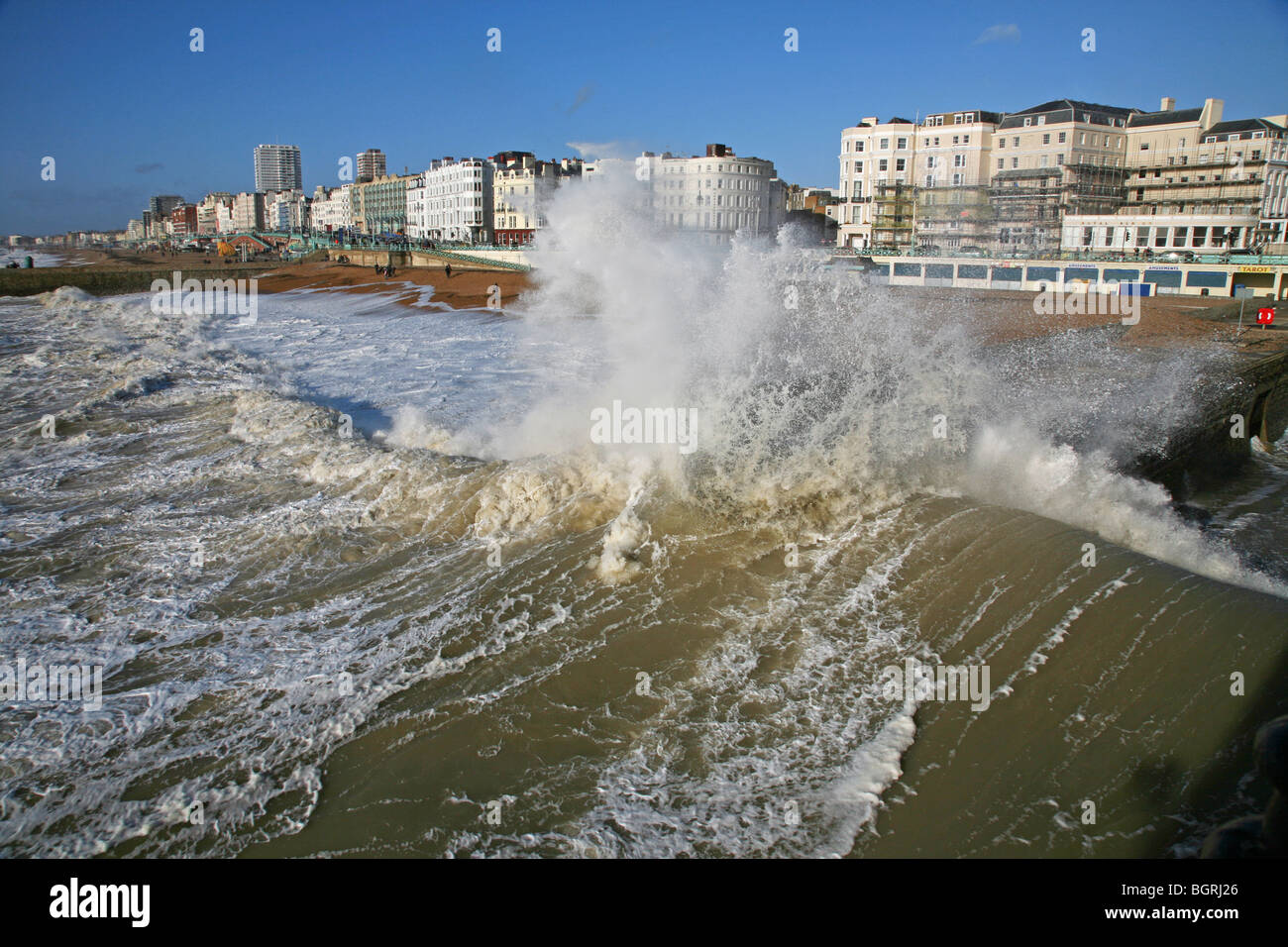 A winter storm provides some spectacular waves on Brighton beach as ...
