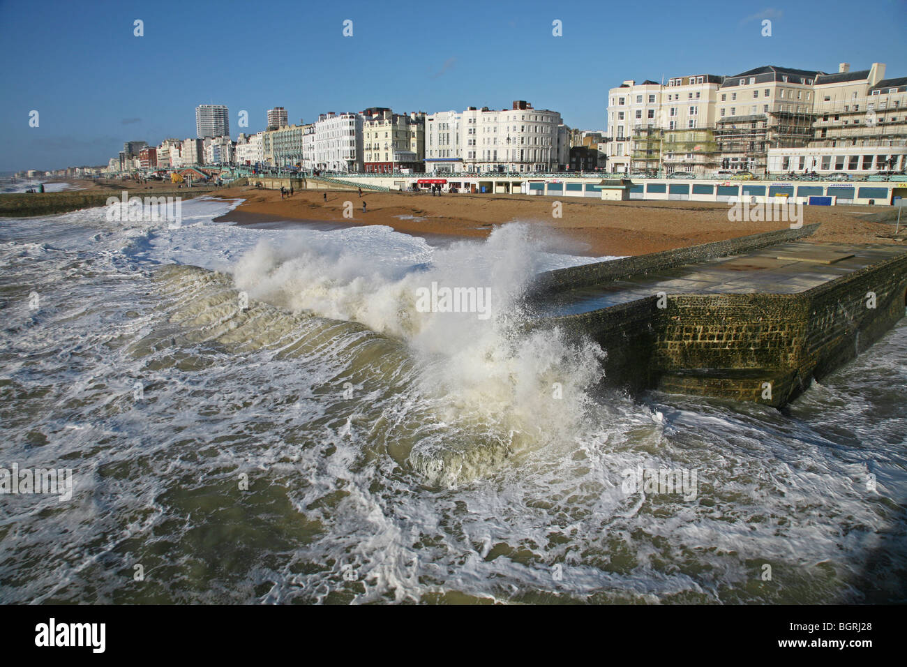 A winter storm provides some spectacular waves on Brighton beach as ...