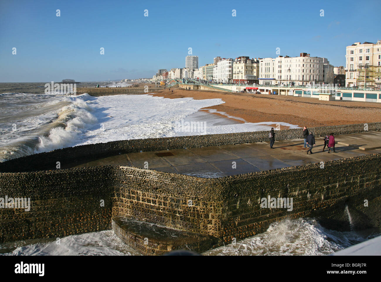 A winter storm provides some spectacular waves on Brighton beach as ...