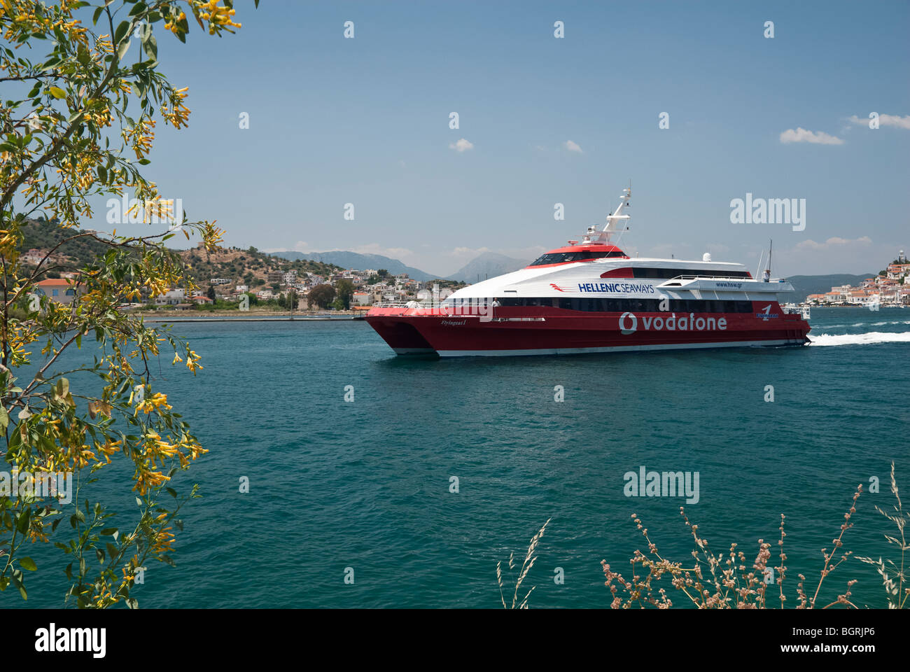 Greek catamaran, Poros Island, Greece Stock Photo - Alamy