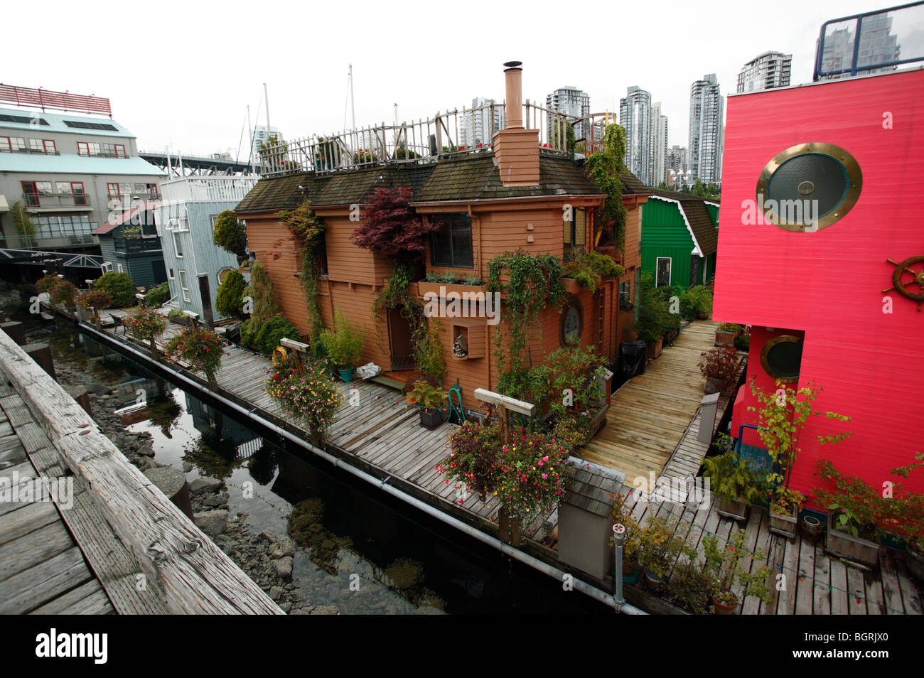 Floating homes on Granville Island, False Creek, City of Vancouver ...