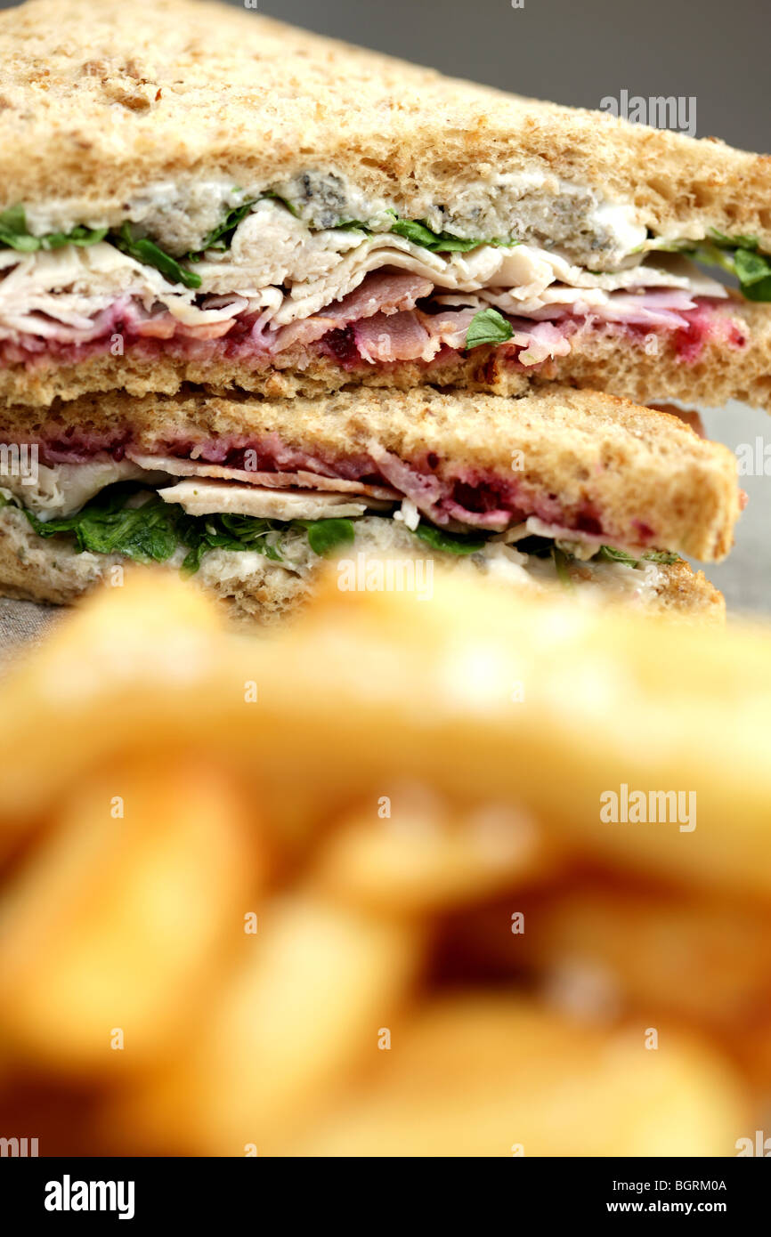 Freshly Cut Cold Roast Turkey Sandwich In Wholegrain Brown Bread With A ...