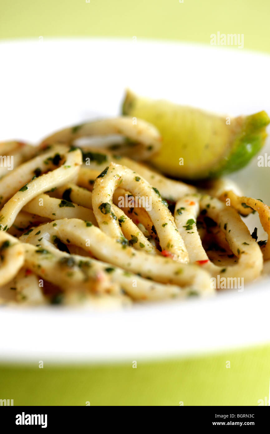 Fried Calamari with Chilli and Lime Stock Photo - Alamy