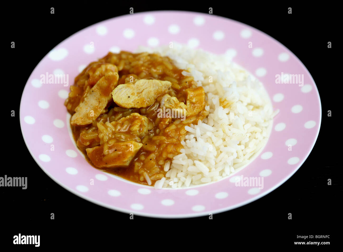Chicken Curry with Long Grain Rice Stock Photo - Alamy