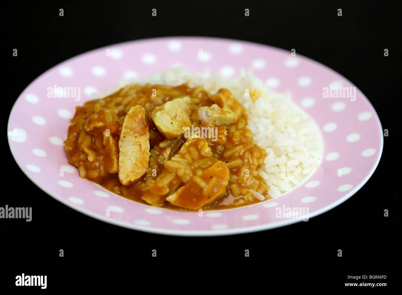 Chicken Curry with Long Grain Rice Stock Photo - Alamy