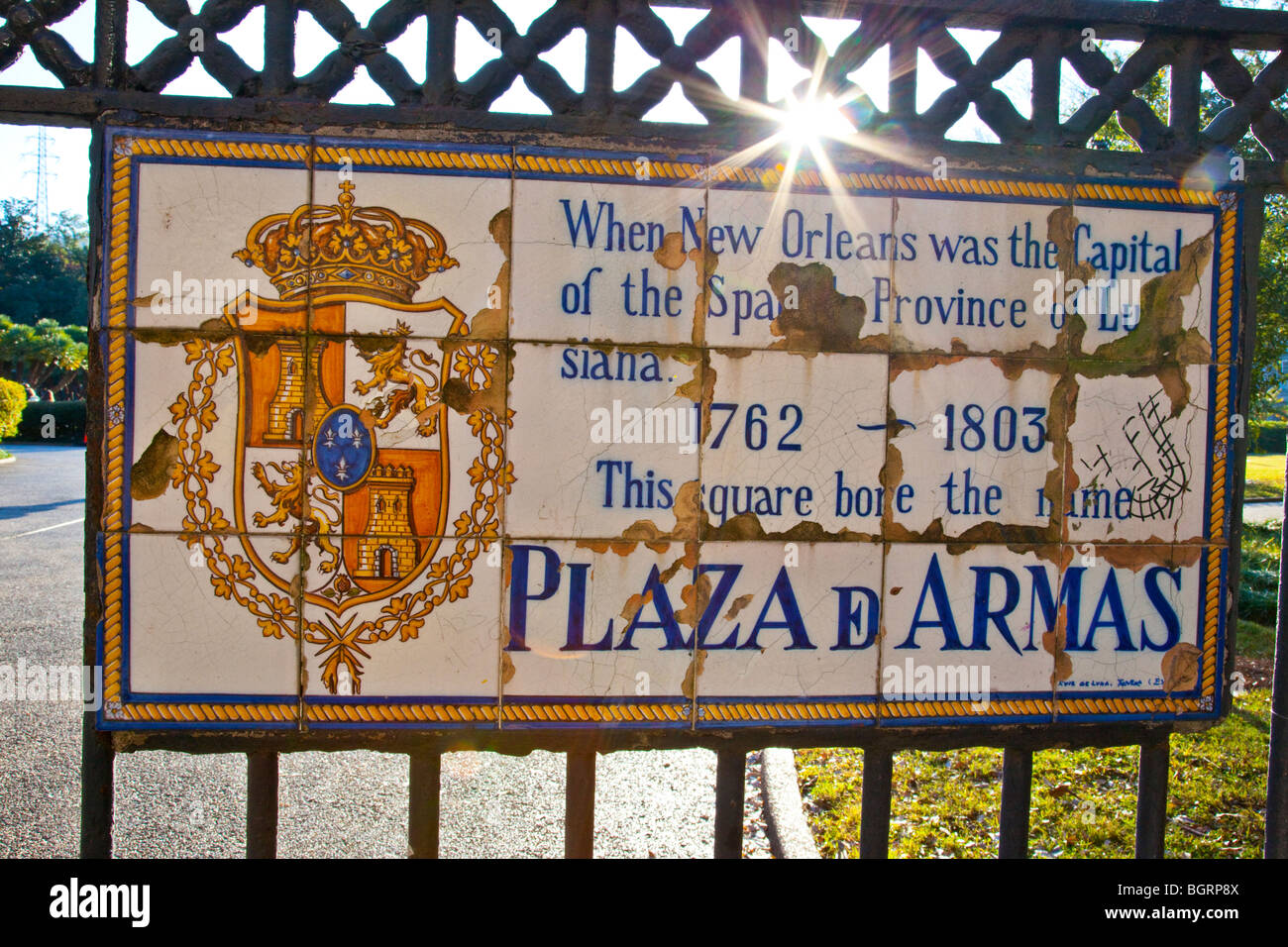 Historic sign market on a gate to Jackson Square in the French Quarter ...