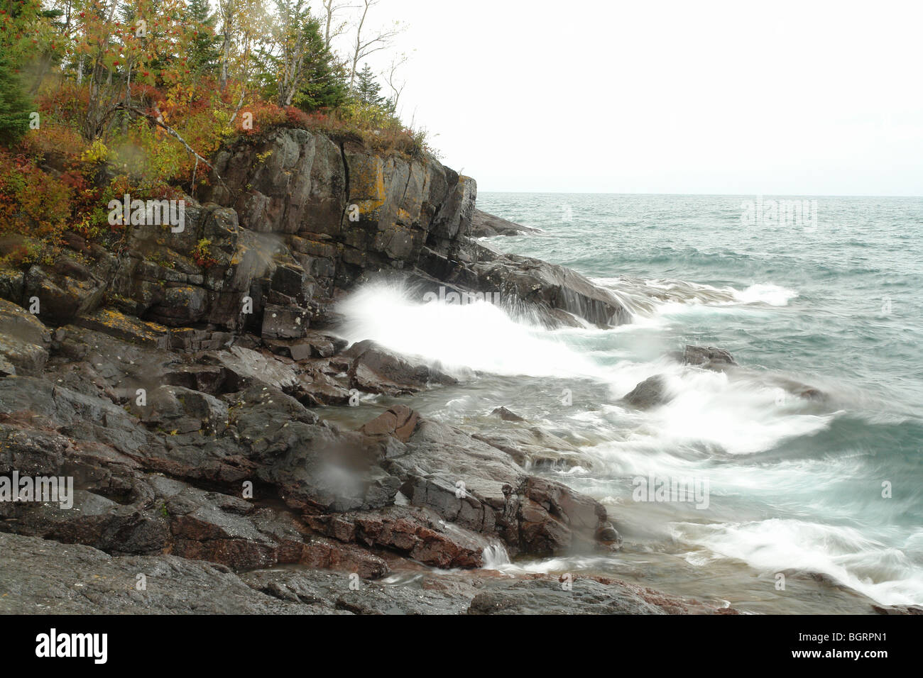 AJD62490, MN, Minnesota, Lake Superior, North Shore, waves, coastline ...