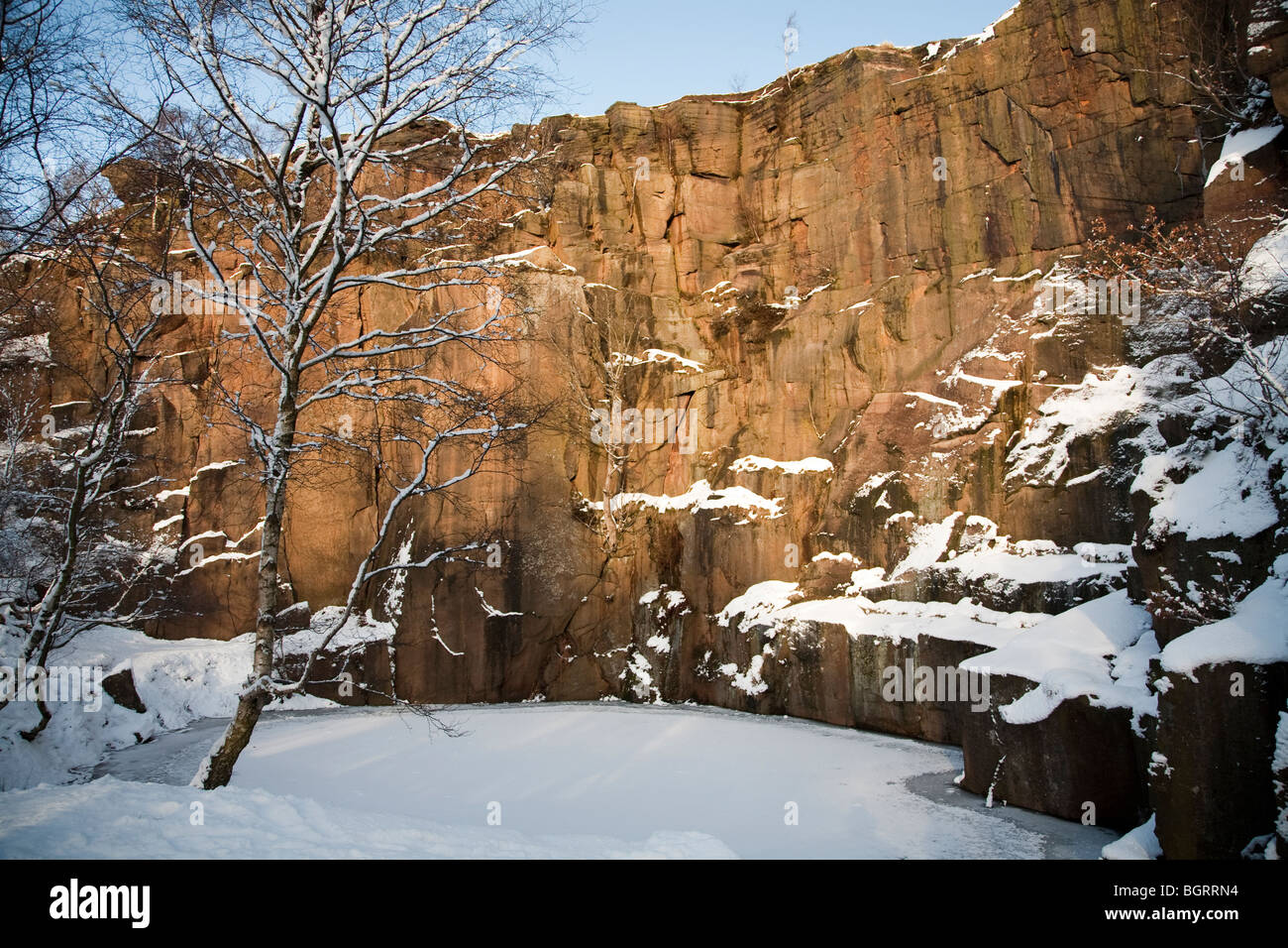 Silver birch trees and an old quarry at Lawrencefield between Bakewell ...