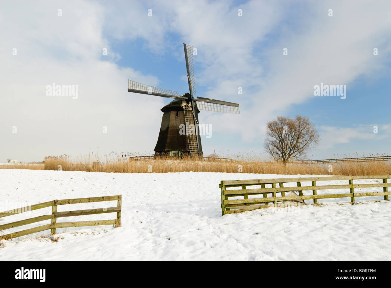 Beautiful winter windmill landscape in Schermerhoorn the Netherlands ...