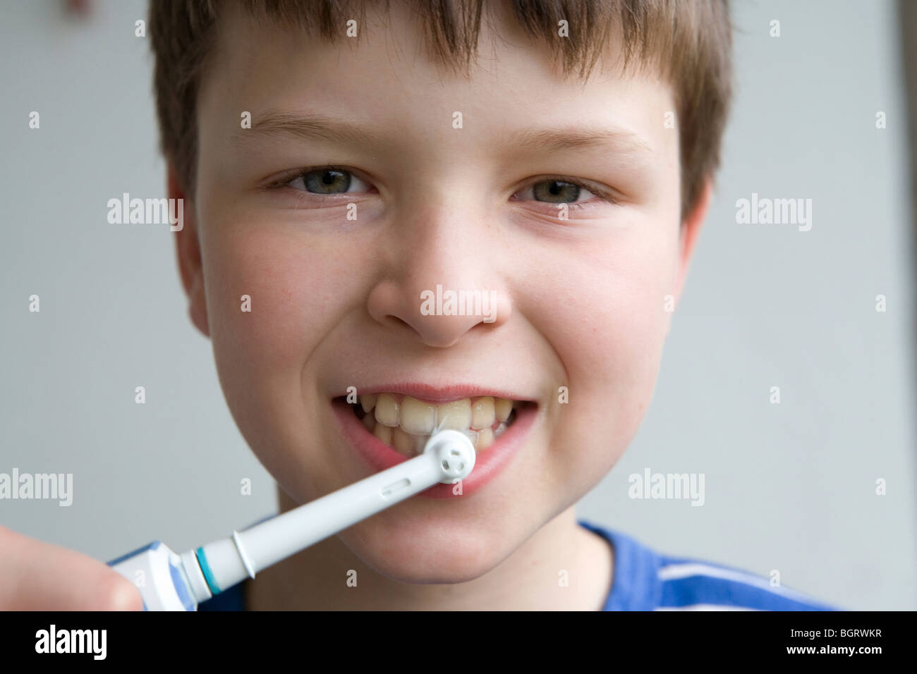 Boy brushing teeth Stock Photo - Alamy