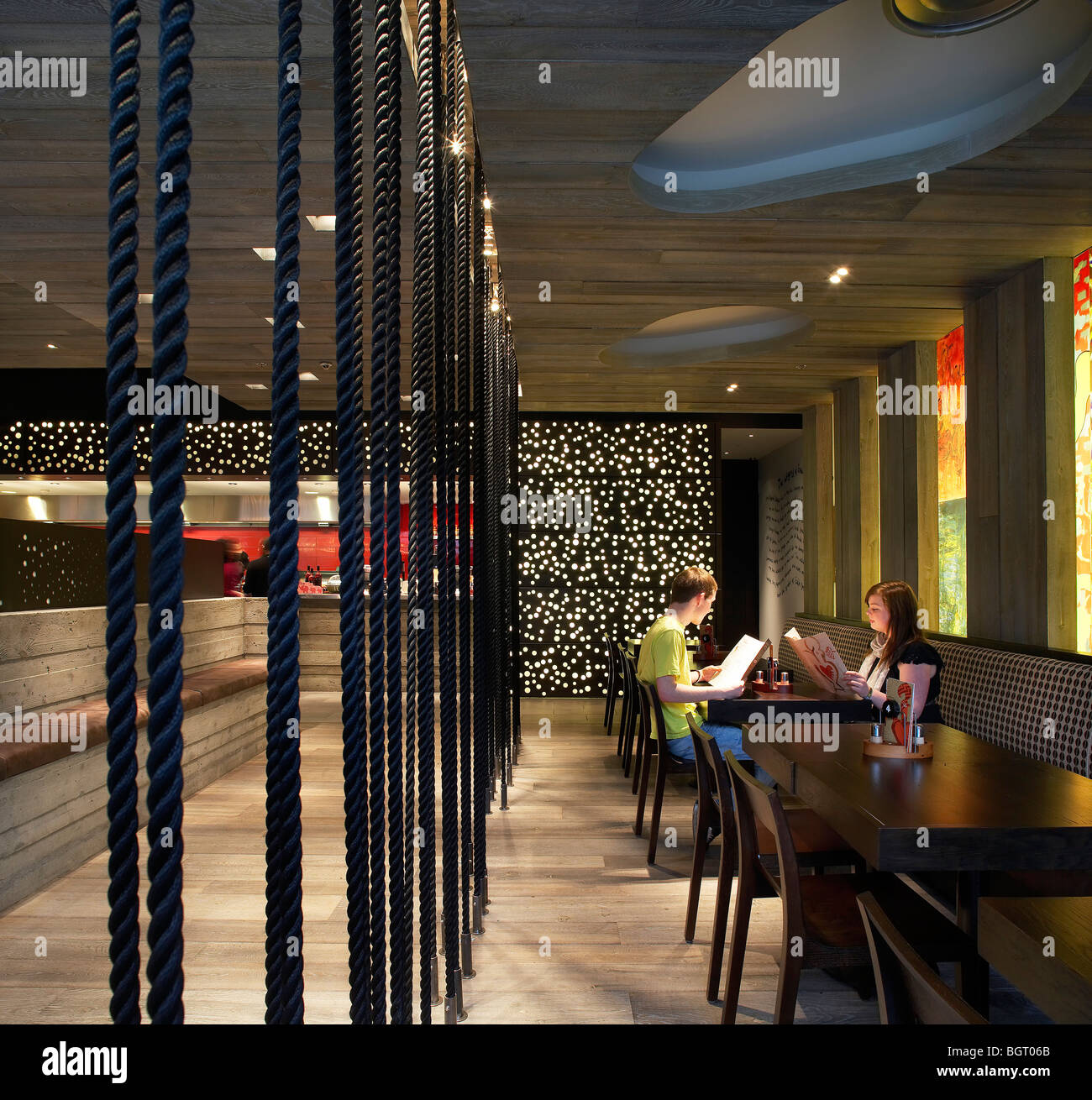 nando's restaurant spinningfields manchester, view of seating with rope ...