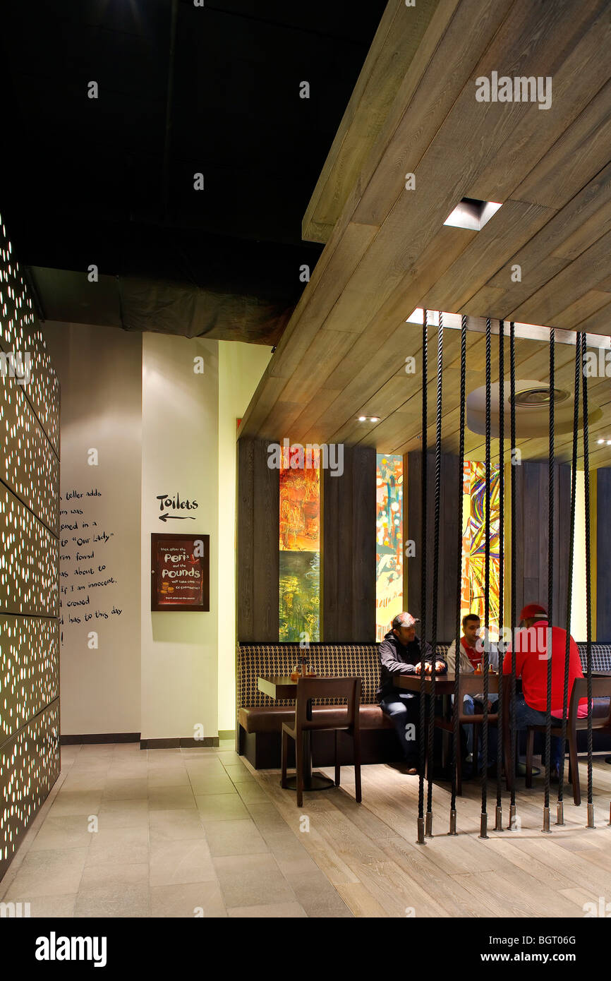 nando's restaurant spinningfields manchester, view of seating with rope ...