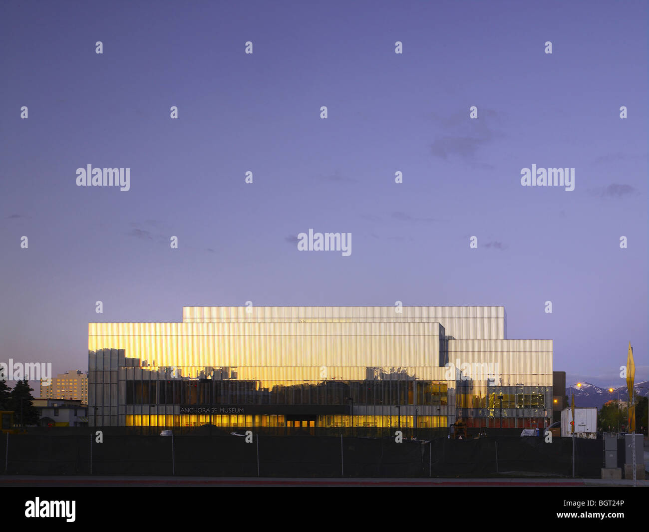 anchorage museum linear volumes forming a highly reflective glass ...