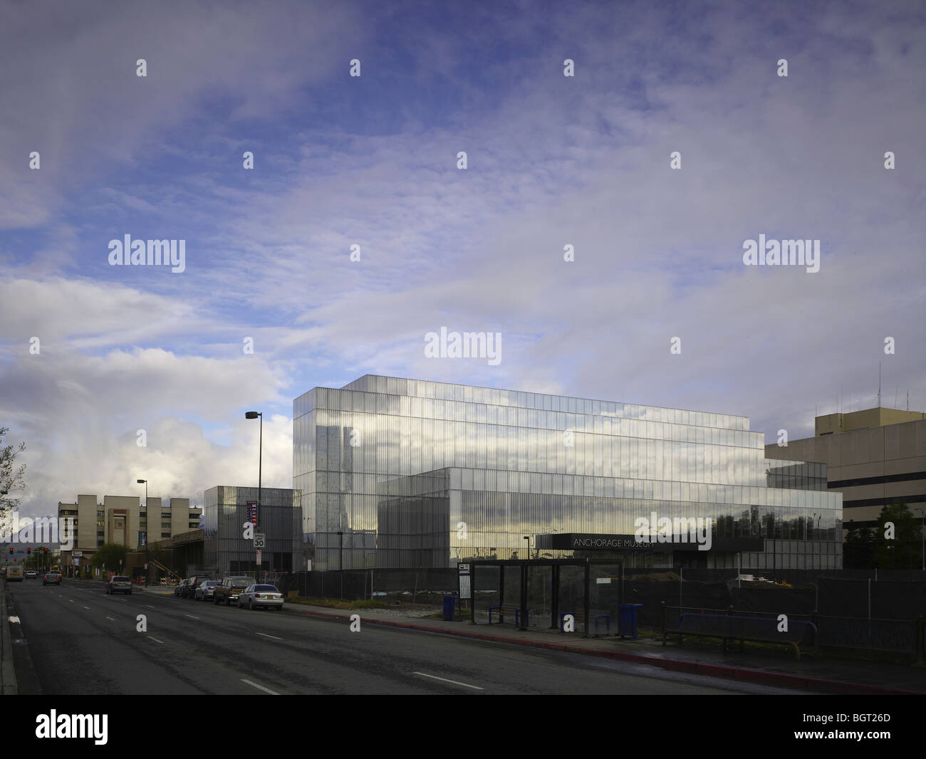 anchorage museum linear volumes forming a highly reflective glass ...