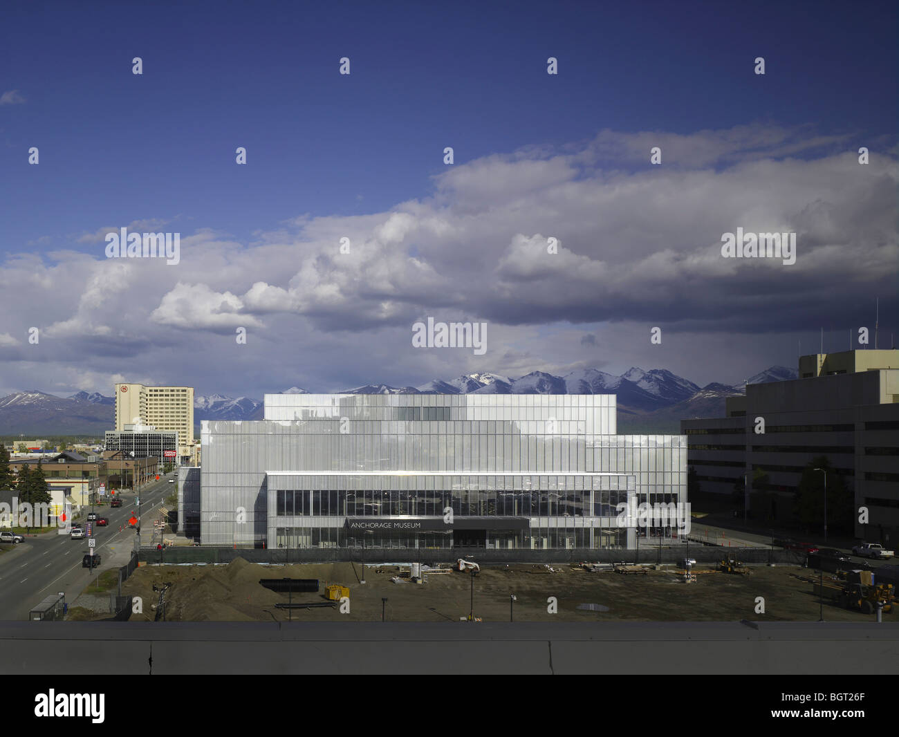 anchorage museum linear volumes forming a highly reflective glass ...