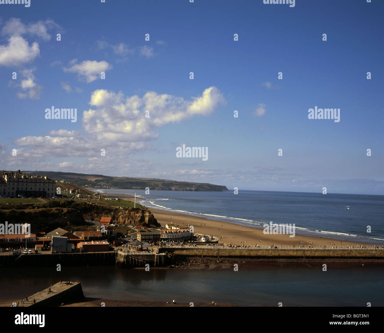 Shops and cafes at the end of Pier Road, Whitby Yorkshire England and ...