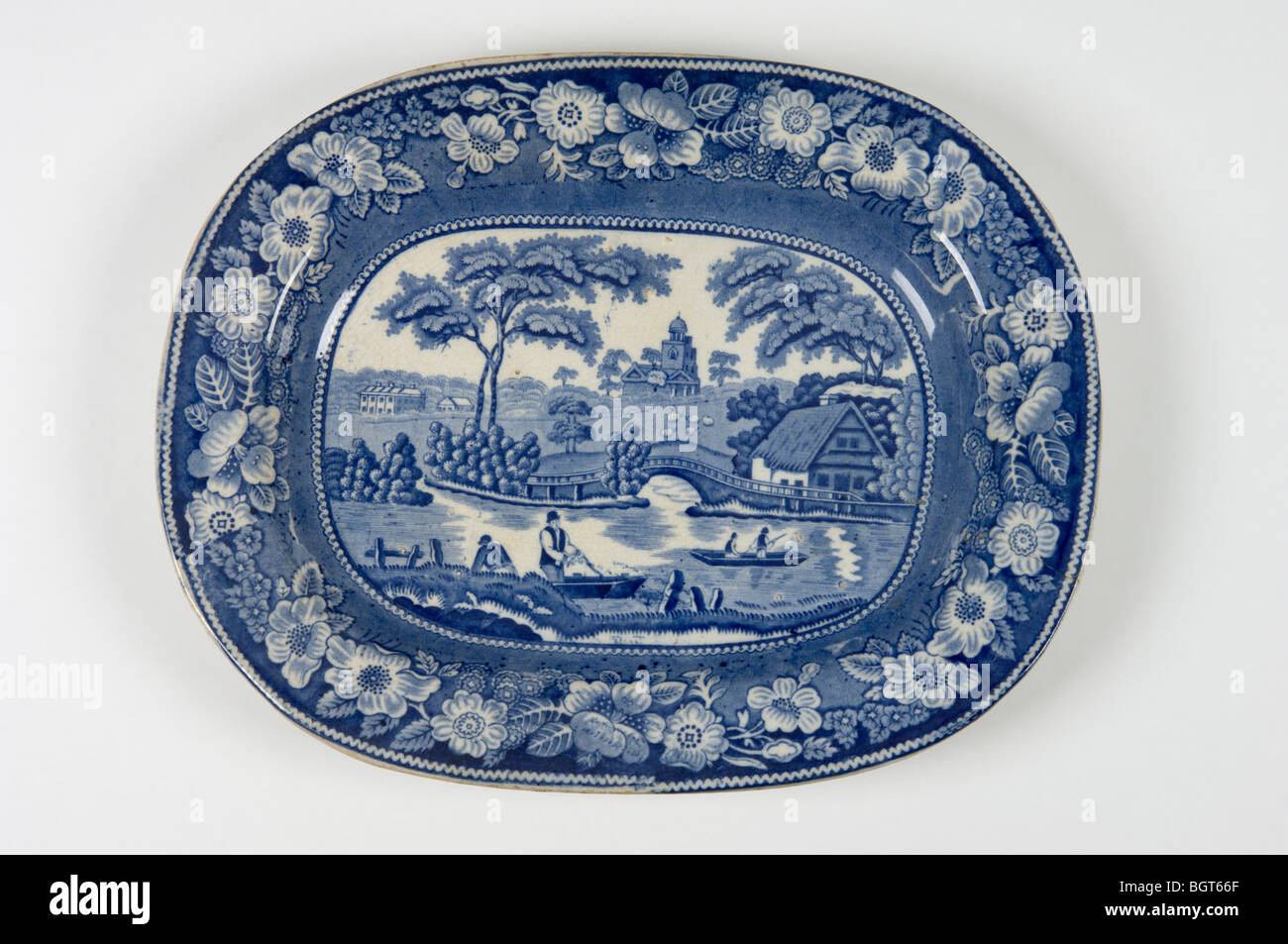 A large 19th C English Staffordshire pottery platter or serving plate ...