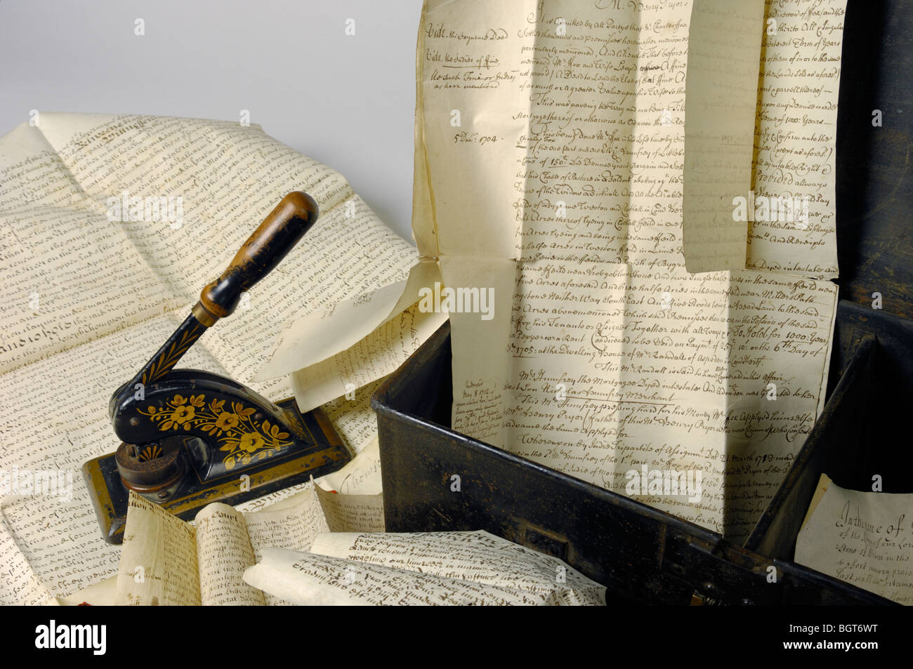 English legal documents with deed and document boxes Stock Photo - Alamy