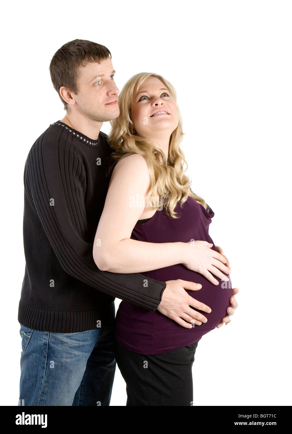 expecting parents against white background Stock Photo - Alamy